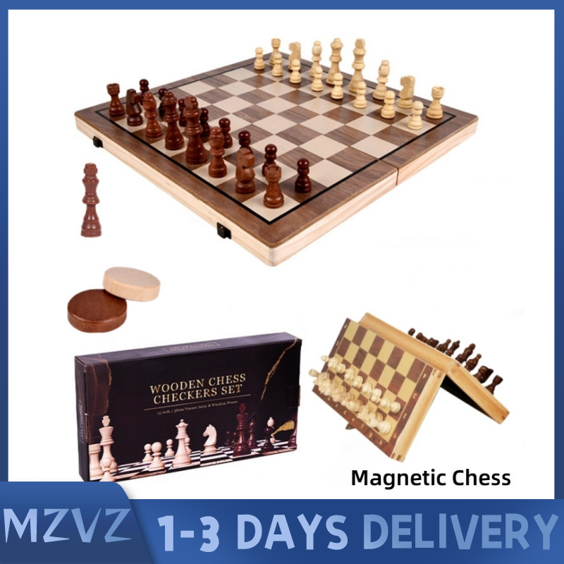 Magnetic Wooden Chessboard 2 In 1 Chess Set Folding Board Chess Game ...