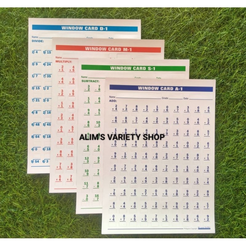 WINDOW CARD SET MDAS-1 (MULTIPLICATION-1, DIVISION-1, ADDITION-1 ...