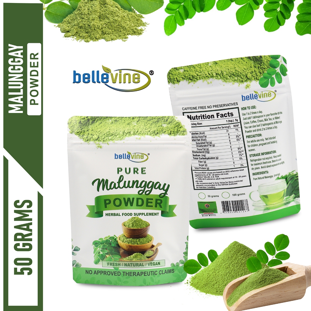 Bellevine Pure Malunggay Food Supplement Powder 50g (Pouch) | Shopee ...