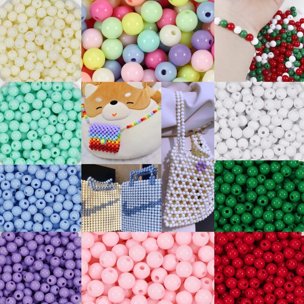 50Pcs 6/8mm Acrylic Beads Round Smooth With Hole DIY Beading ...