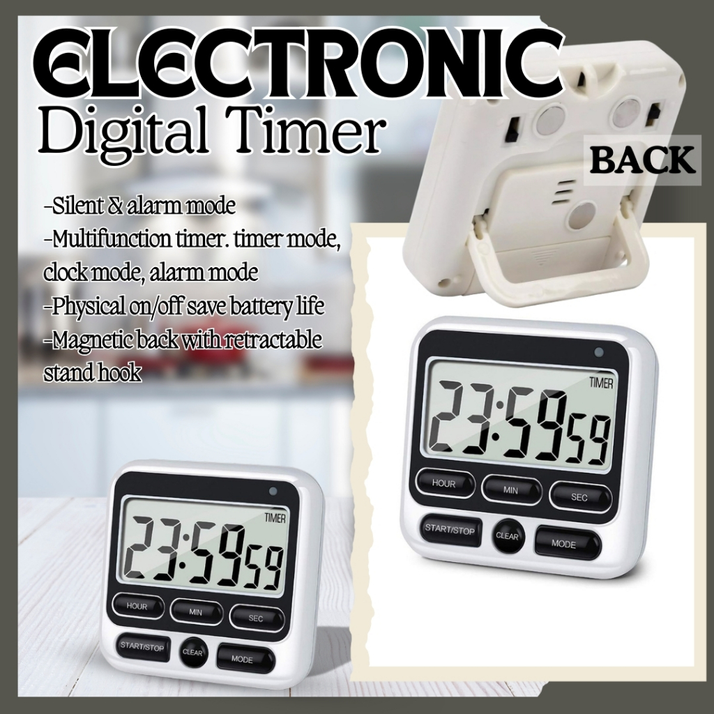 Magnetic CountUp Digital Electronic Timer Kitchen Loud Alarm Display ...