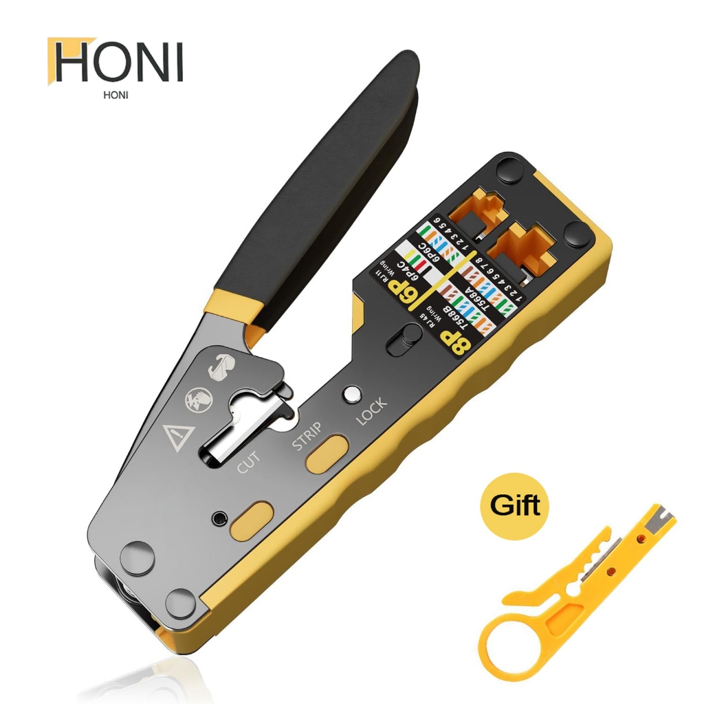 HONI Rj45 Crimping Tool Pass Through Crimper Cutter for Cat6 Cat5 Cat5e ...
