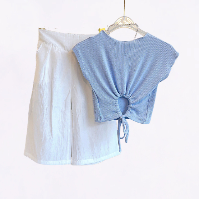 OOTD summer Kids Girls Tenro Backless T-shirt wide leg pants suit for ...
