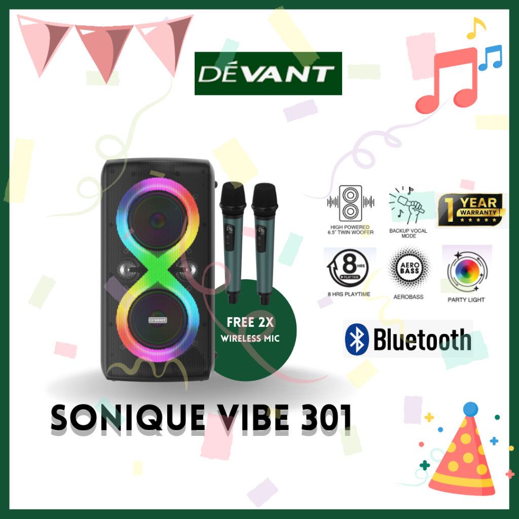 DEVANT Sonique Vibe 301 Portable Party Speaker w/ 6.5" Twin Woofer ...