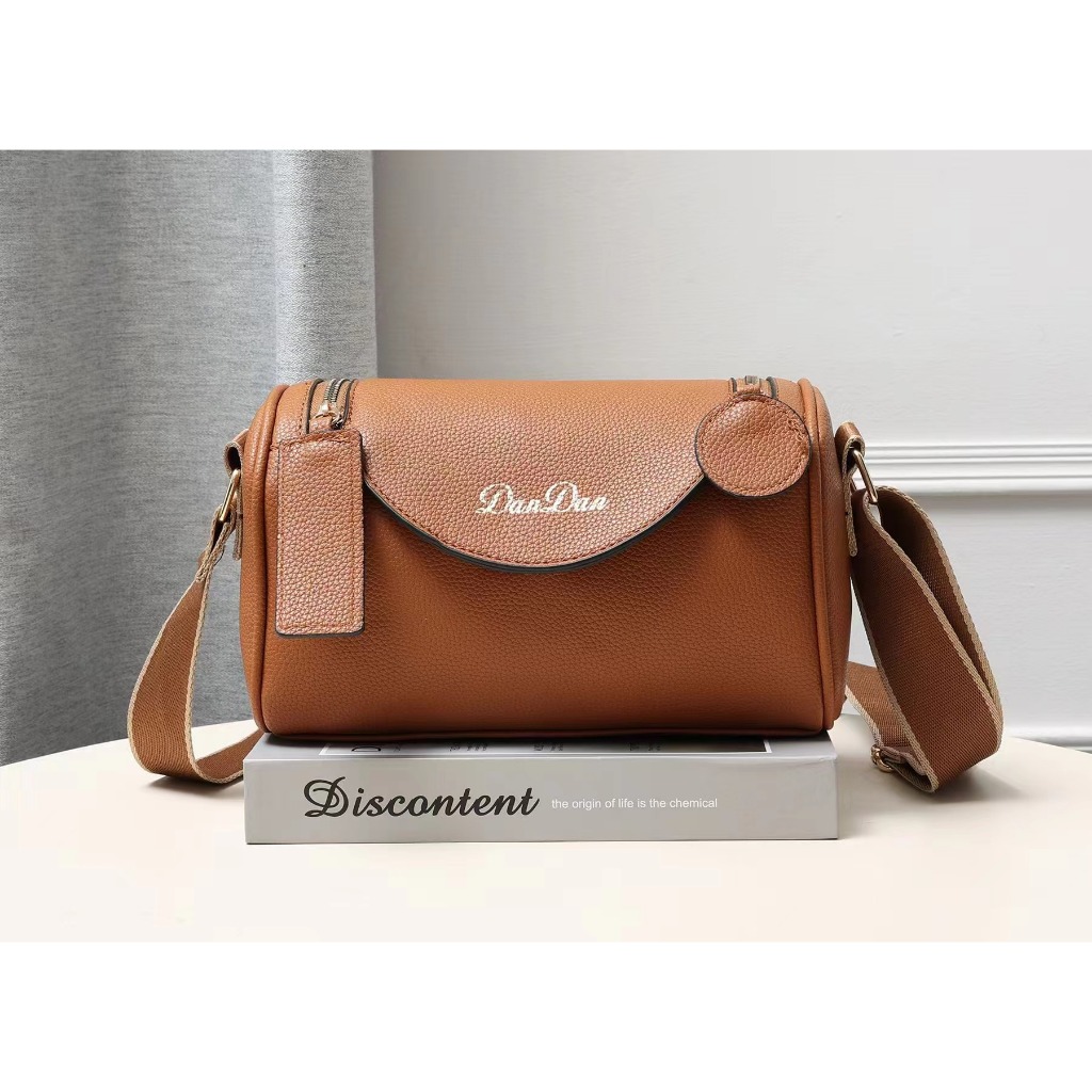 LADY M Dandan plain leather boston style shoulder bag-adjustable and ...