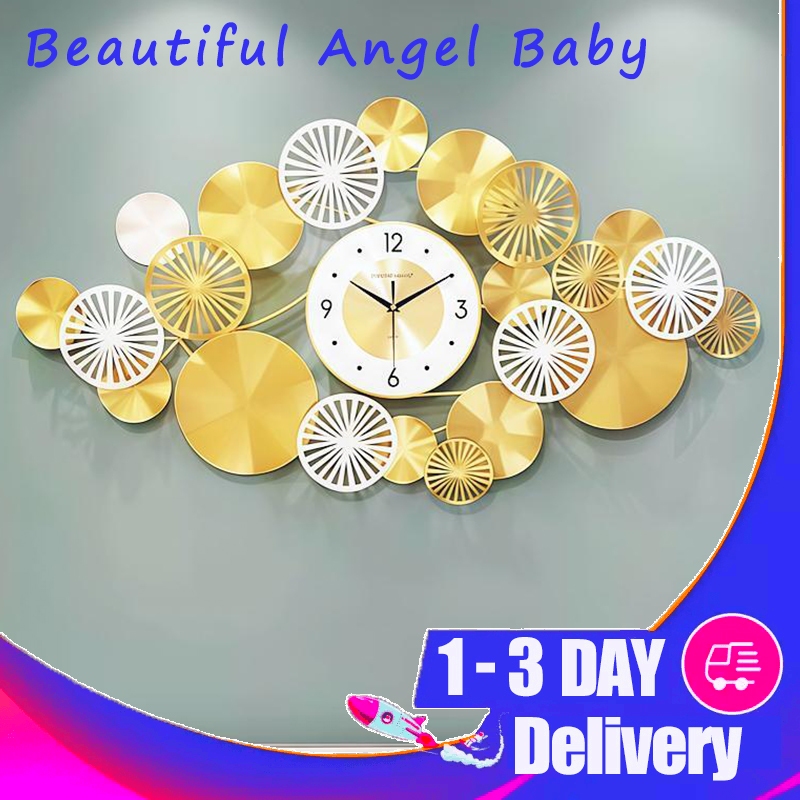 103x53cm 3D Lotus Leaf Decorative Wall Clock Living Room Clock Home ...