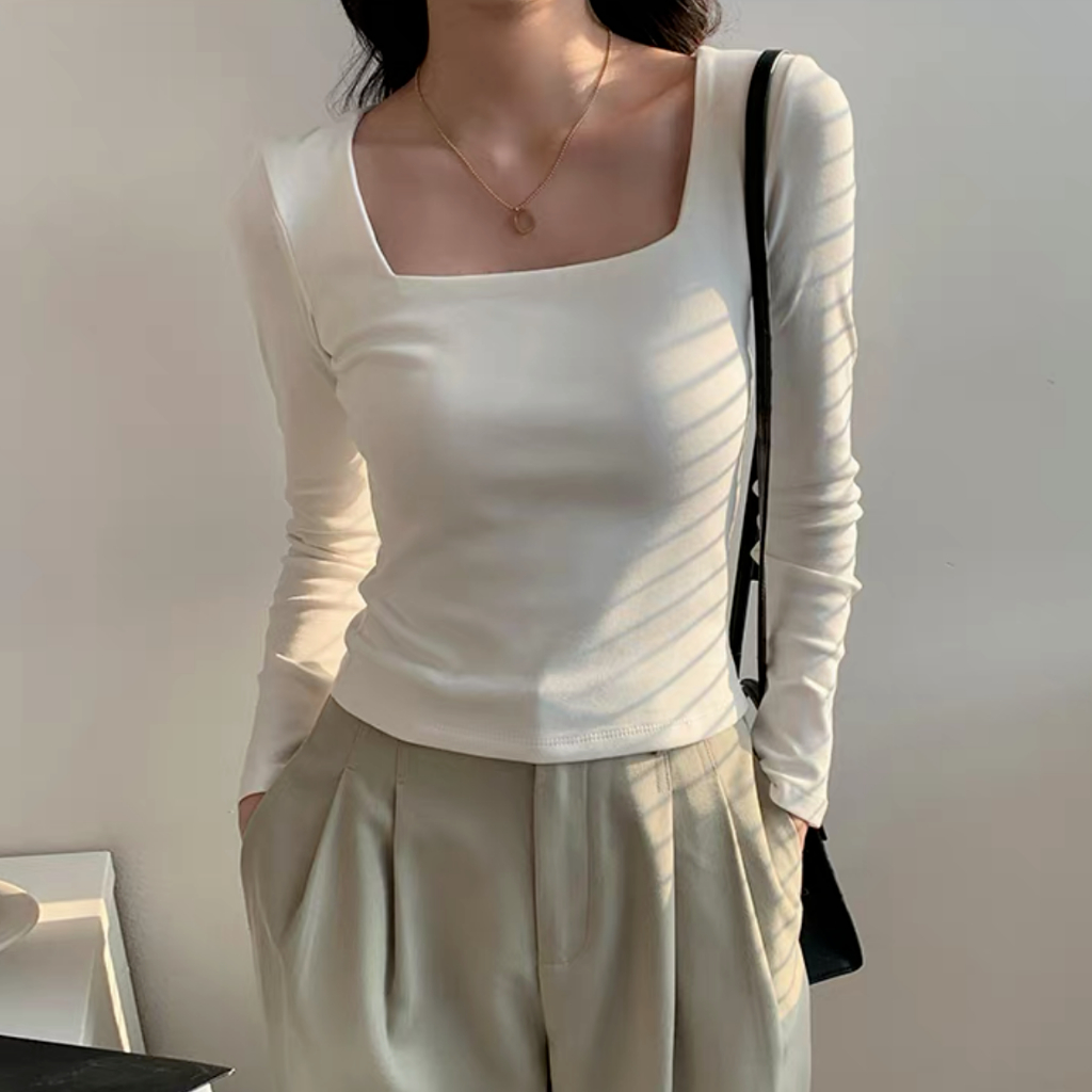 Angelcity Double Lining Square Neck Tops Long Sleeve Round Full Length ...