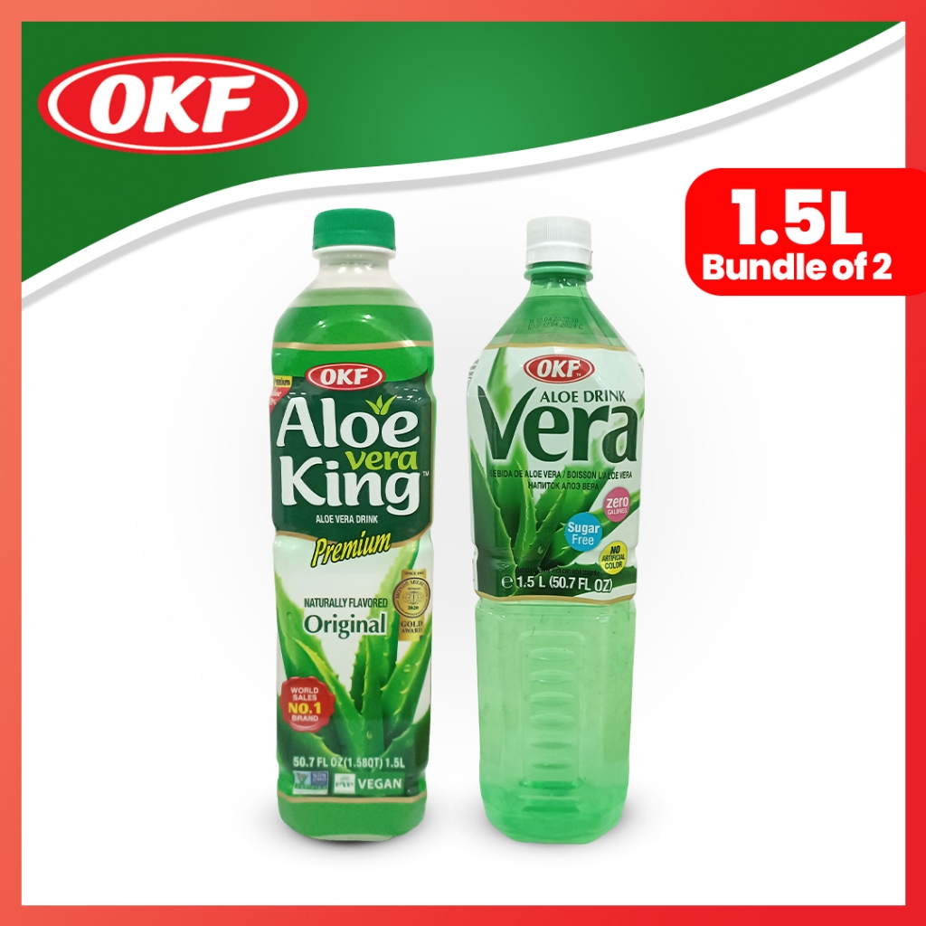 OKF Aloe Vera King Pure Premium 1.5L & Aloe Vera Drink Sugar Free 1.5L ...