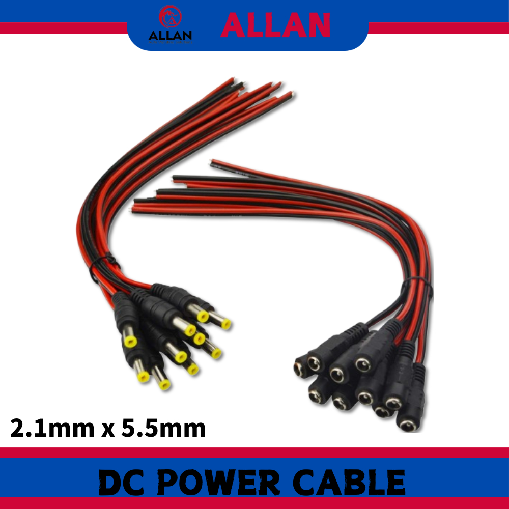 5.5x2.1mm DC Power Plug 5-Pack Connectors – 12V Male Jack Cable, 27.5cm ...