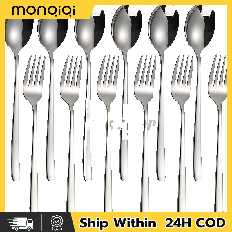 12pcs Cutlery Set Spoon and Fork Set Stainless Dinnerware Korean Spoon ...