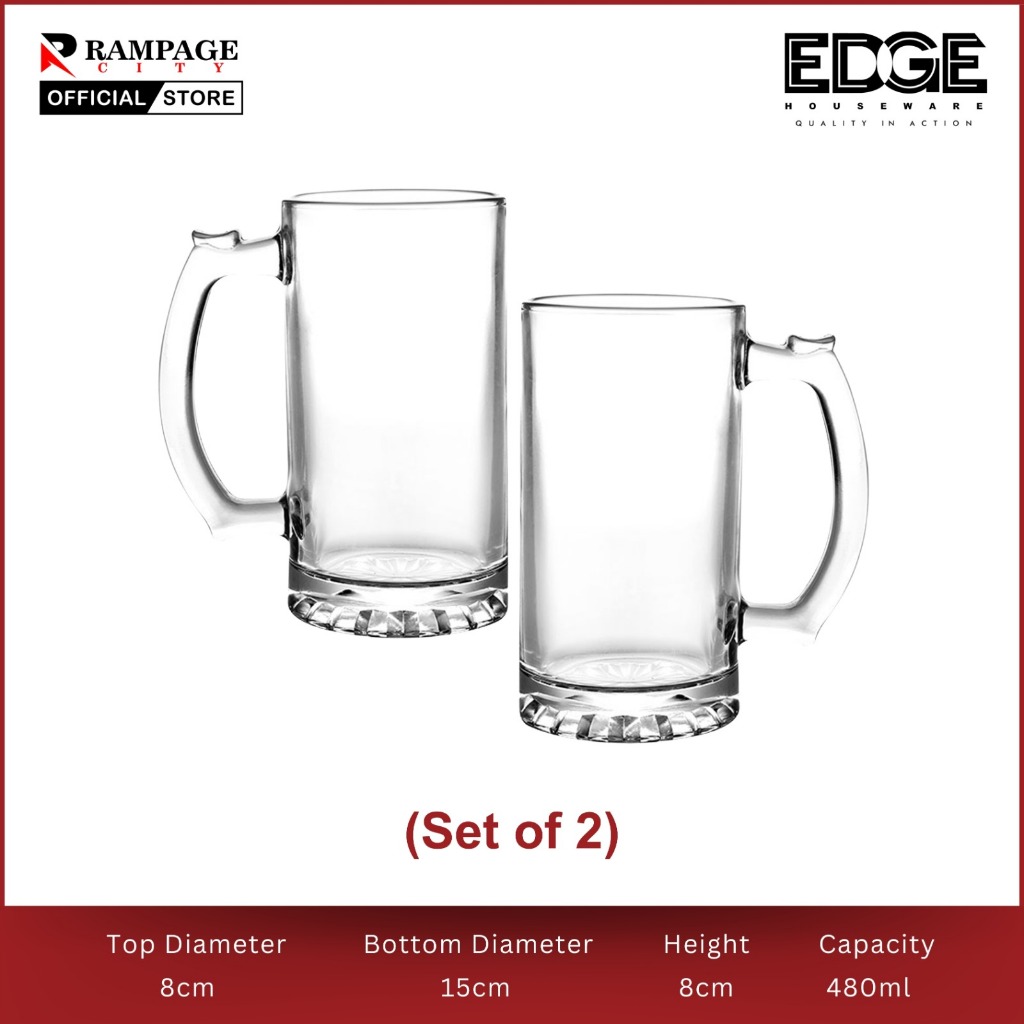 Edge Houseware, Quality Beer Mugs Glass With Handle 480ml Capacity Set ...