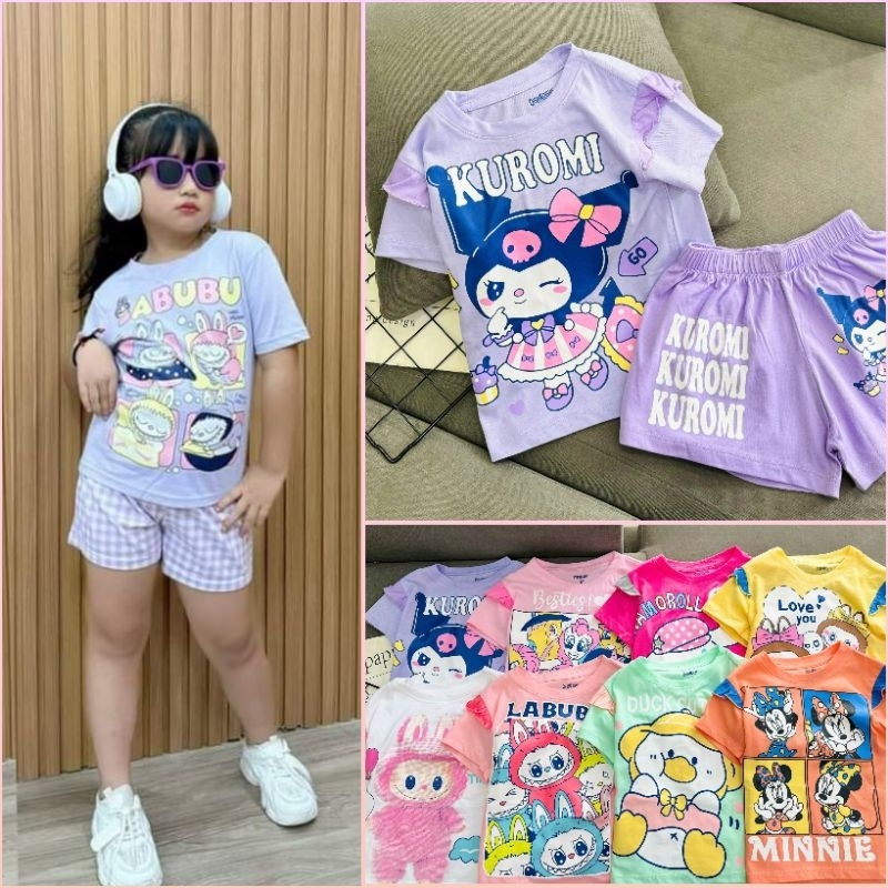 RHAI'S Cotton Kids Terno for Girls OOTD Character Shirt and Short for 2-13 years old kid Set 2 ...