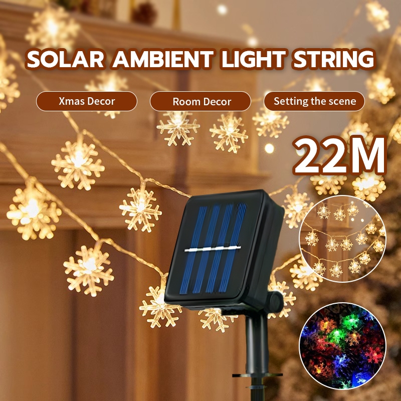 Xmas Decor Solar Snowflake String Lights Waterproof Fairy Lights For ...