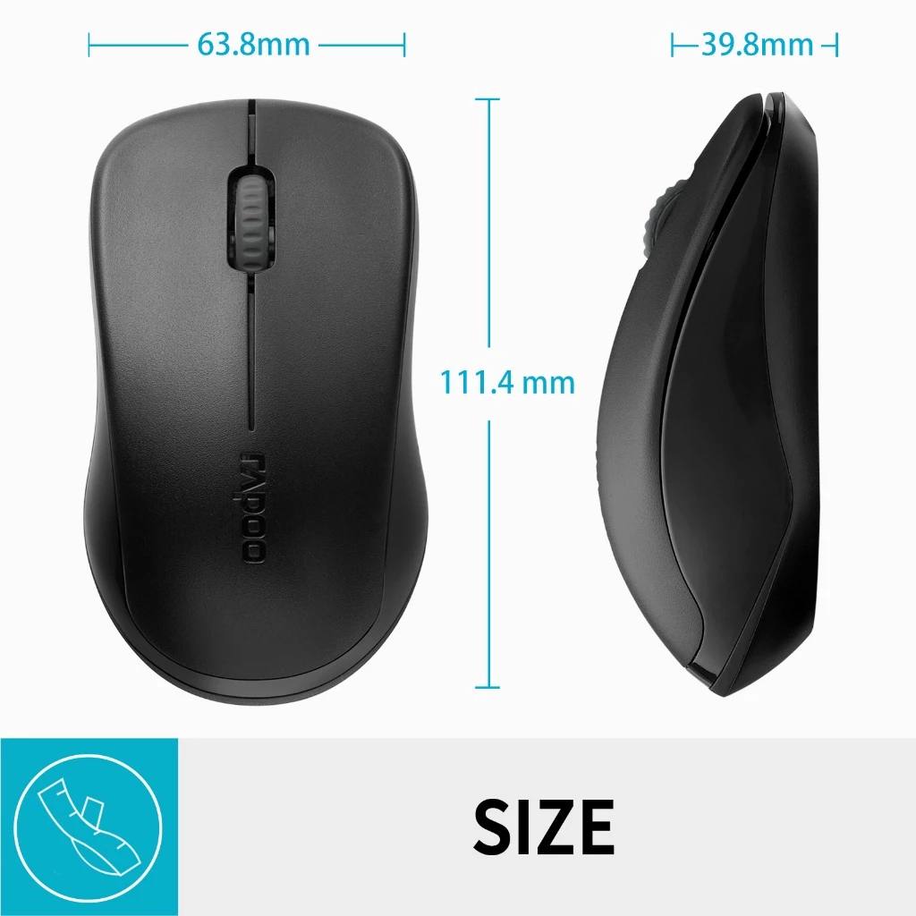 Rapoo 1620 Wireless Optical Mouse for Laptop 1000DPI 2.4G USB Home ...