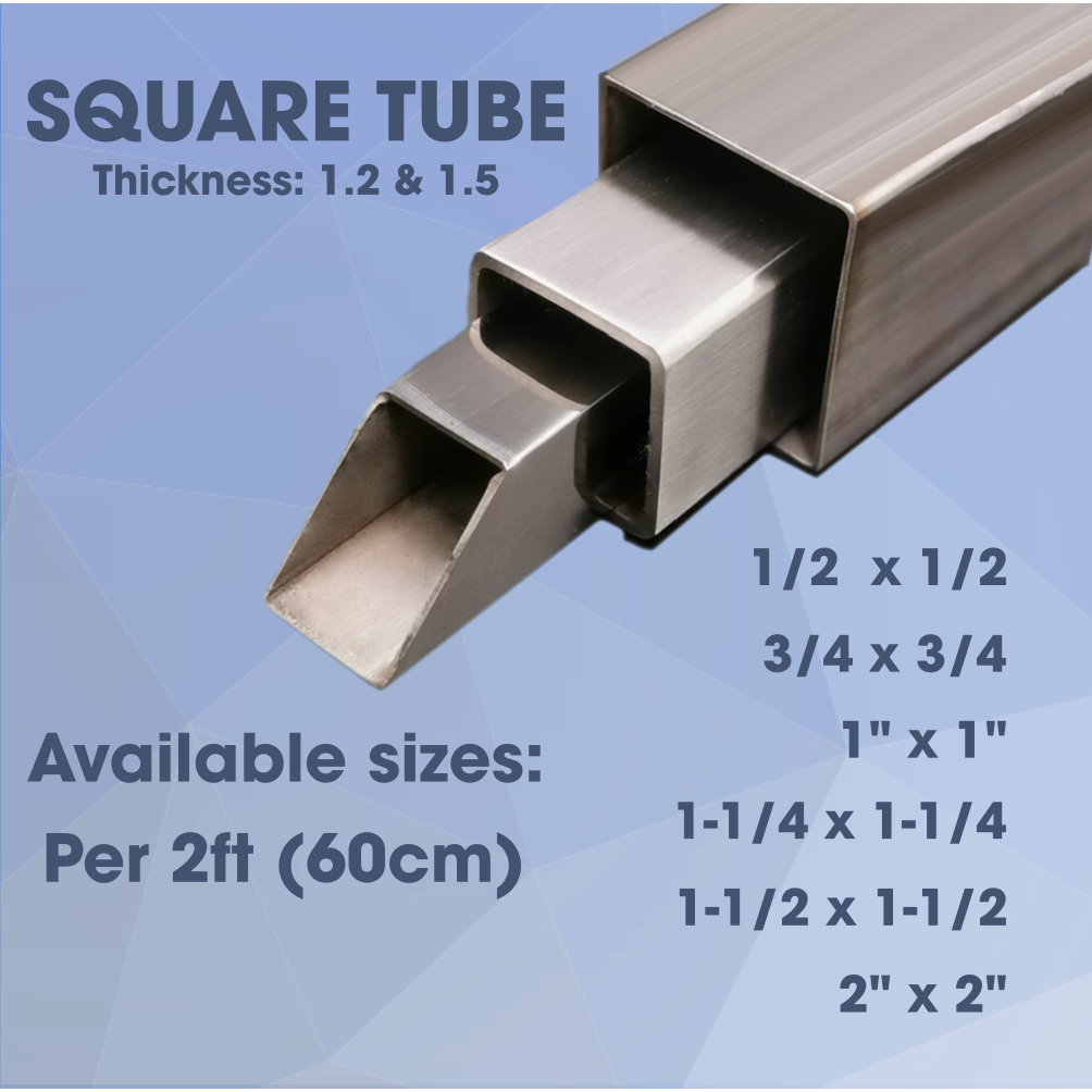 60cm or 2FT long (1/2 x 1/2 to 2" x 2") SQUARE TUBE STAINLESS TUBULAR ...