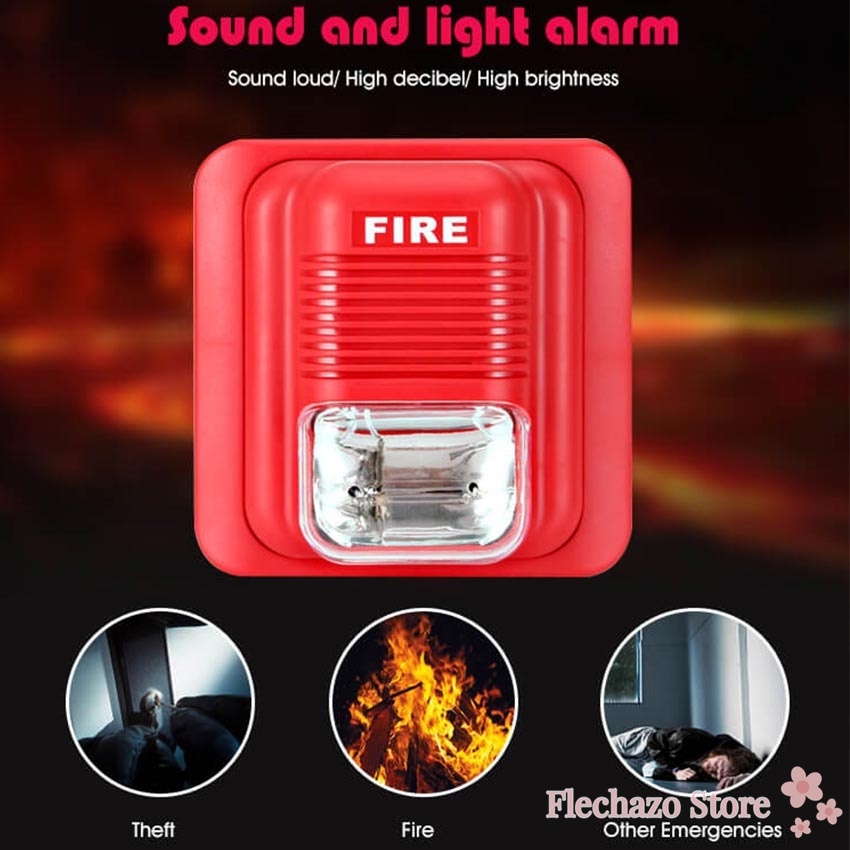Sound & Light Fire Alarm Warning Strobe Horn Alert Safety System Sensor ...