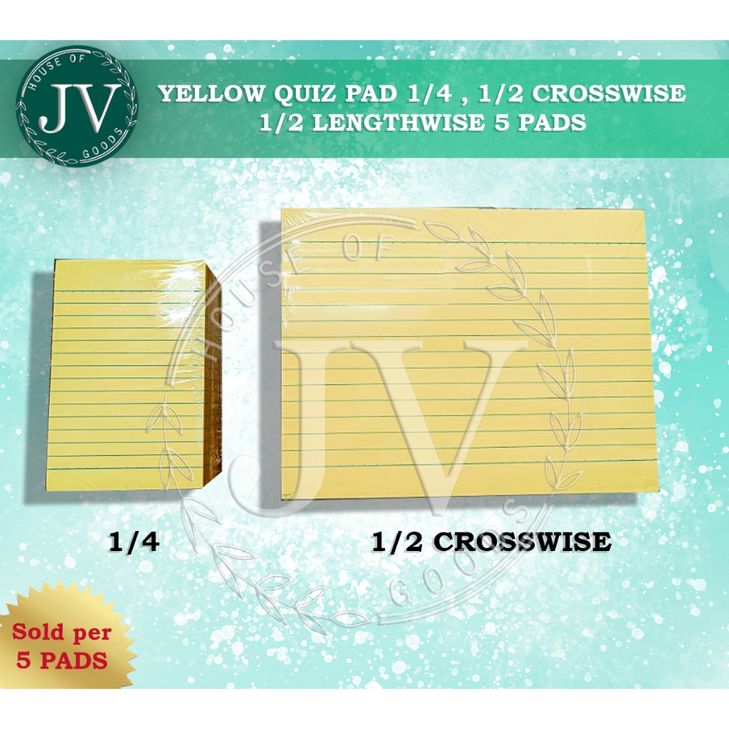 5pads Yellow Quiz Pad 1/4 ,1/2 Crosswise & Lengthwise 55GSM | Shopee ...