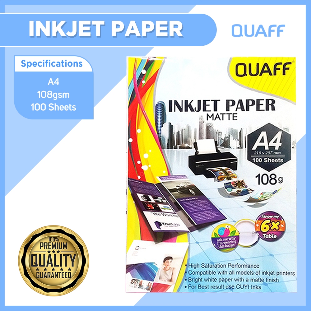 QUAFF Inkjet Paper 108Gsm A4 Matte for Flyers & Photo Insert Button ...