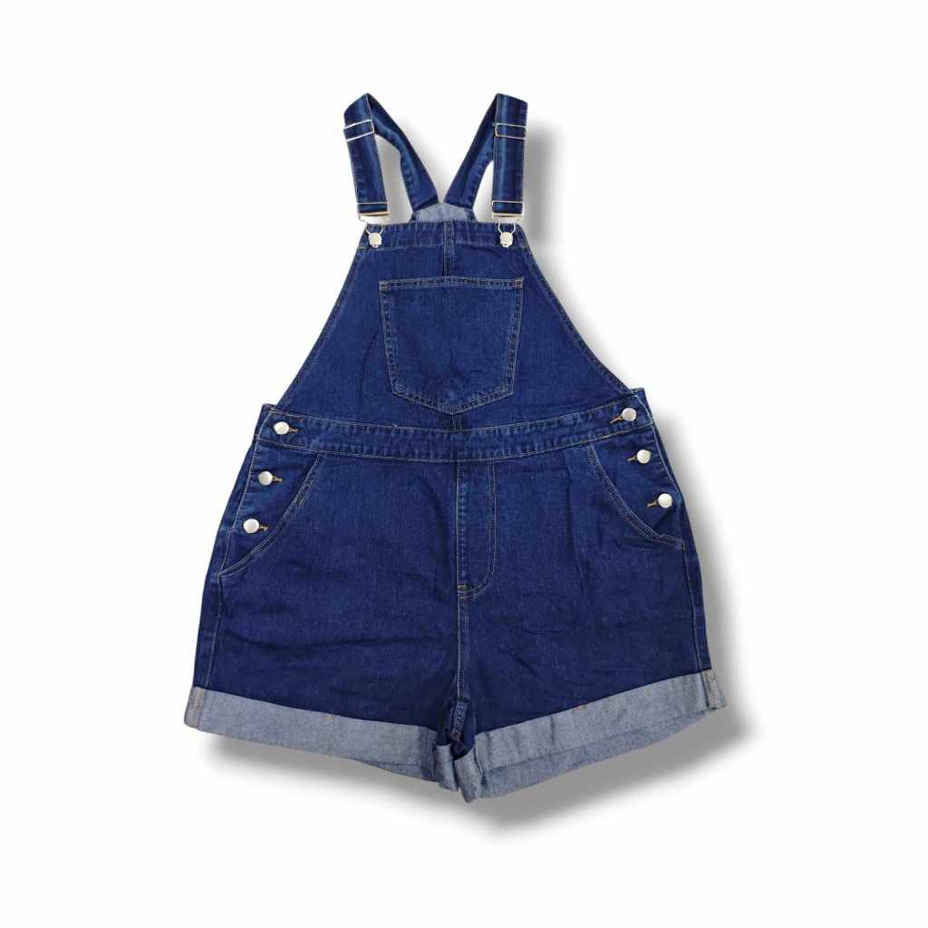Plus Size High Waist Overall Roll Up Hem Denim Jumper Shorts | Shopee ...