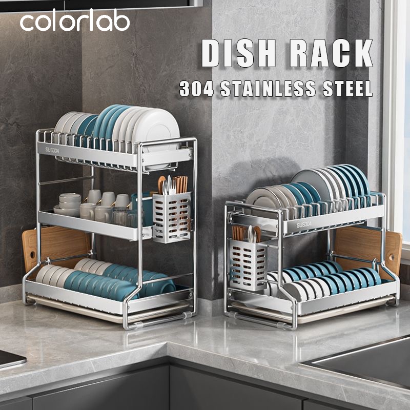Colorlab Stainless Steel Dish Rack with Drainer Plates Organizer Rack ...