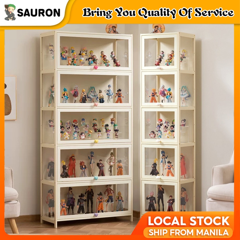 5Layers 80cm Cream Display Cabinet Acrylic Glass Bamboo 3 ...