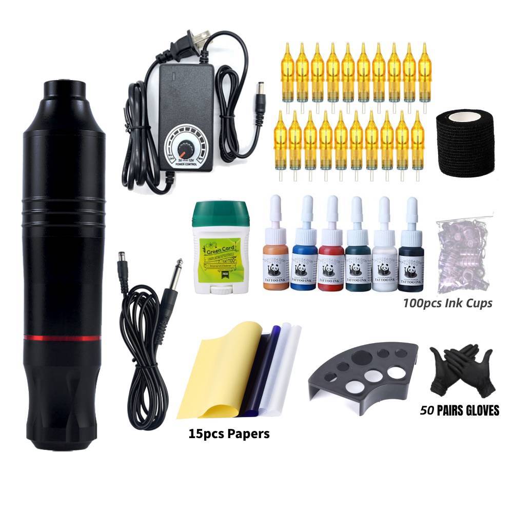 Full Set Rotary Tattoo Machine Complete Kit Pen Type Tattoo Machine Set ...