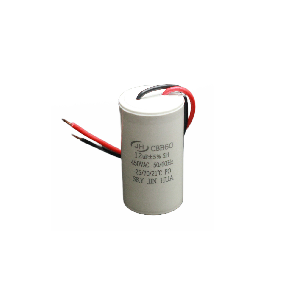 MOTOR RUN SH CAPACITOR 12UF CBB60 450VAC, WIRE LEAD CYLINDER WHITE ...