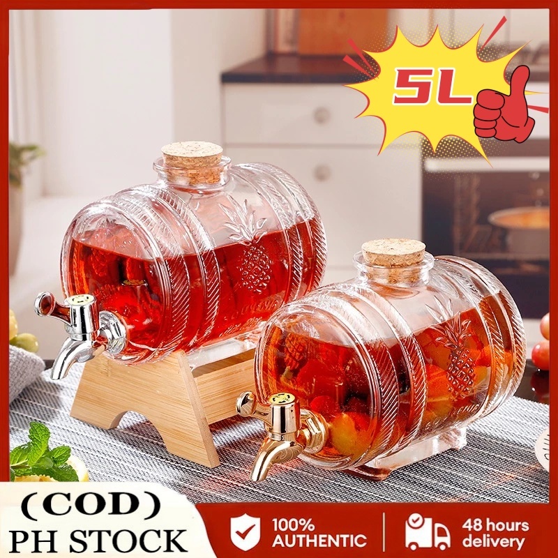 water jar glass juice drink glass jar dispenser with faucet and stand ...