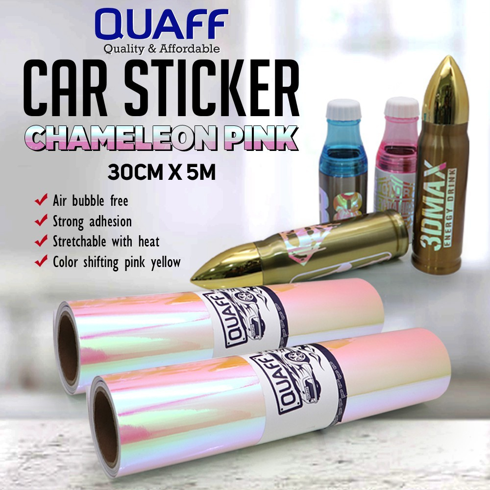 QUAFF Car Sticker 30cm x 5 meter Chameleon Pink Car Sticker 1 roll ...