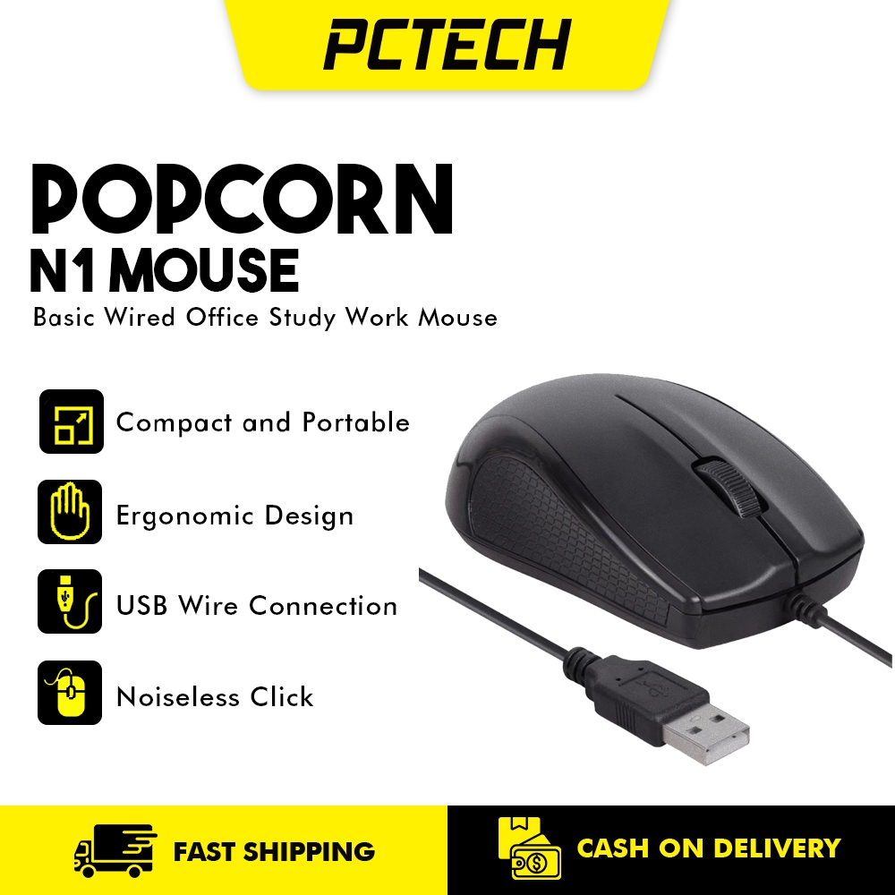 Popcorn N1 Mouse Optical Ergonomic Silent Wired Mouse 1000 DPI for ...