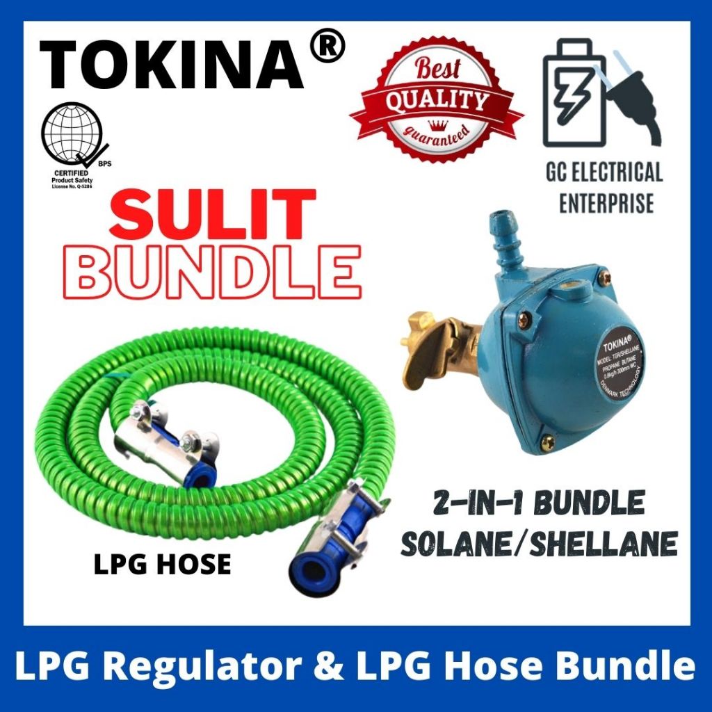 Tokina Gas Regulator and LPG Hose Bundle for Solane / Shellane LPG ...