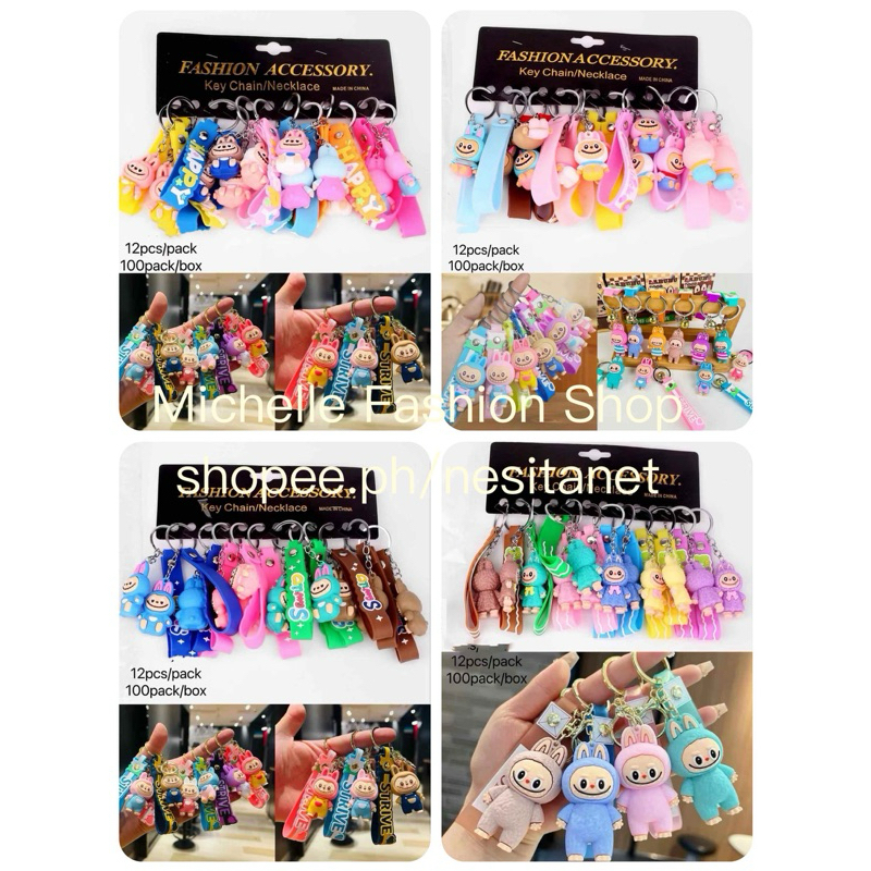 12pcs/pack Labubu zimomo Keychain Cute Cartoon Kuromi Sanrio Doll Key ...