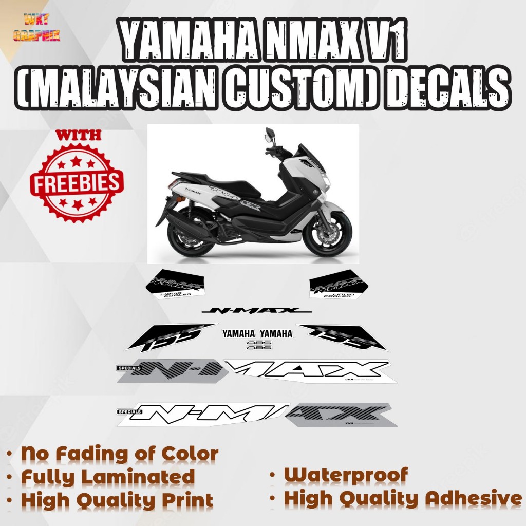 YAMAHA NMAX V1 (MALAYSIAN CUSTOM) DECALS (WATERPROOF, LAMINATED, FADE ...