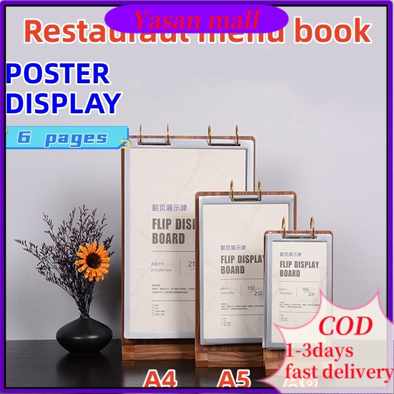 Walnut Flip Table Card pvc Menu Binder Display Stand A4/A5/A6 Wooden ...