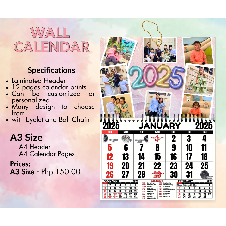 PERSONALIZED LAMINATED WALL CALENDAR 2025 | Shopee Philippines