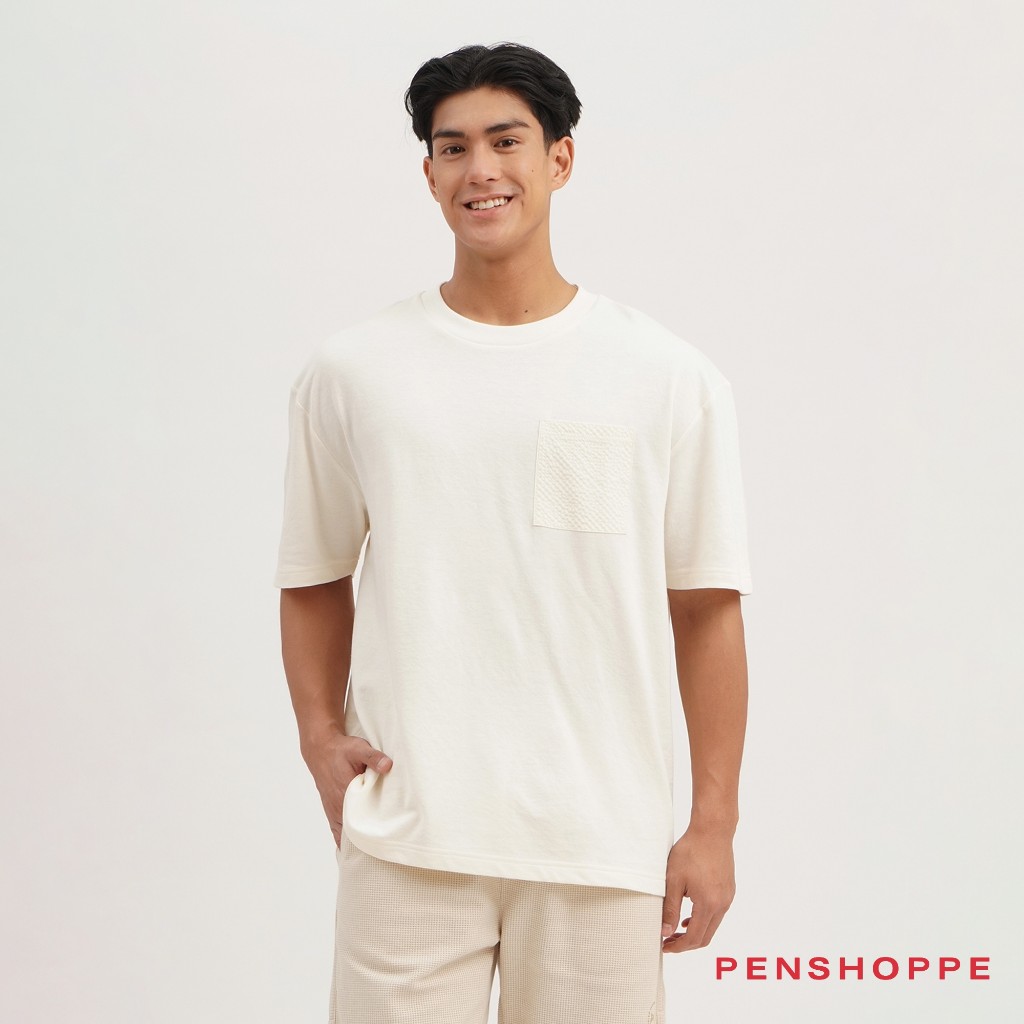 Penshoppe Relaxed Fit T-Shirt With Pocket For Men (Off White/Sand ...