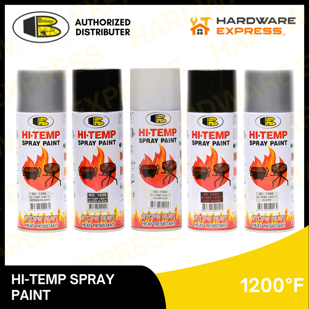 BOSNY Hi-Temp Hi Heat Spray Paint 1200F (Gloss Black / Metallic Silver / Flat Black / Aluminum ...