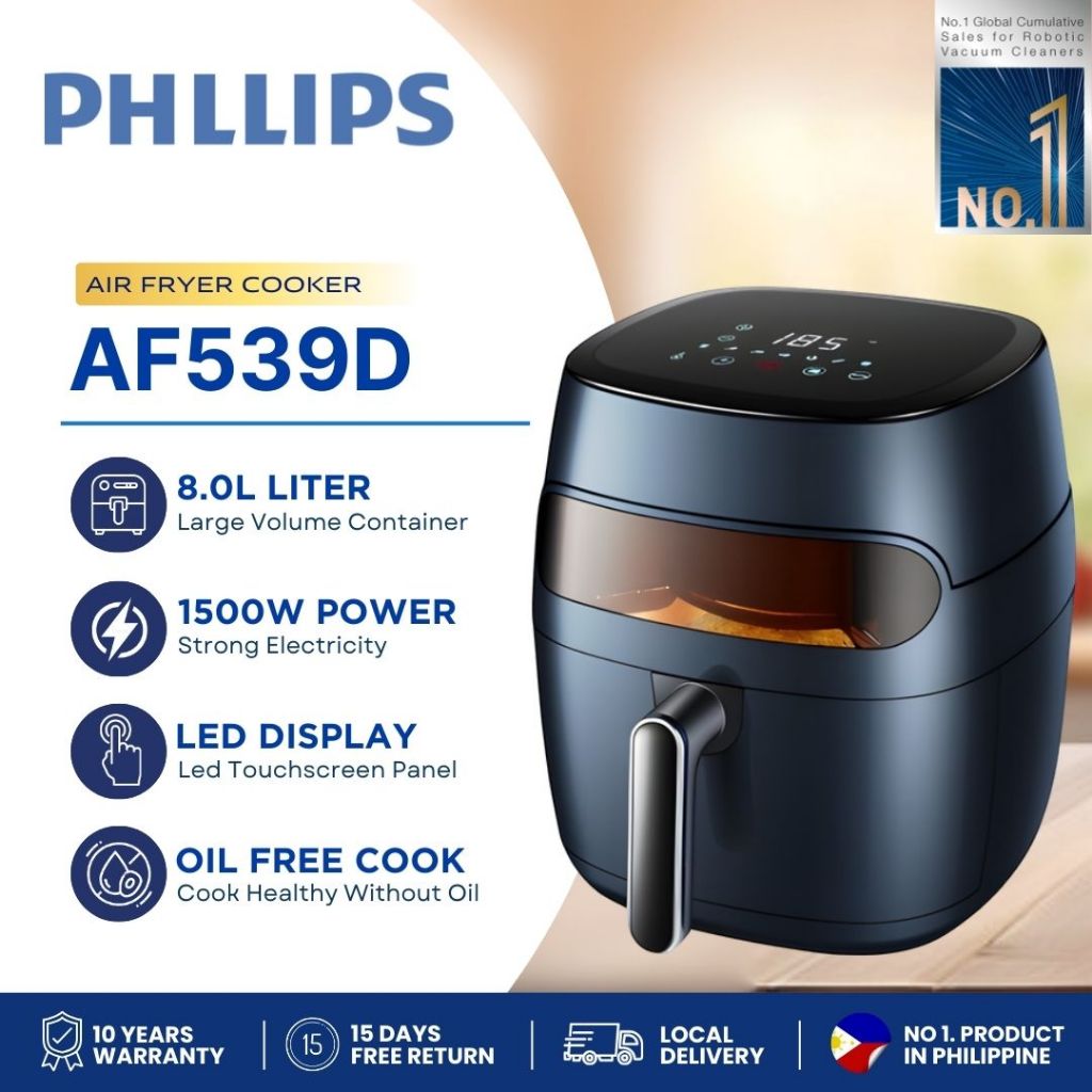 PHILLIPS Air Fryer Large High-Capacity airfryer (8.0 L) AF-539D Oil-Free Cooking With Healthy ...