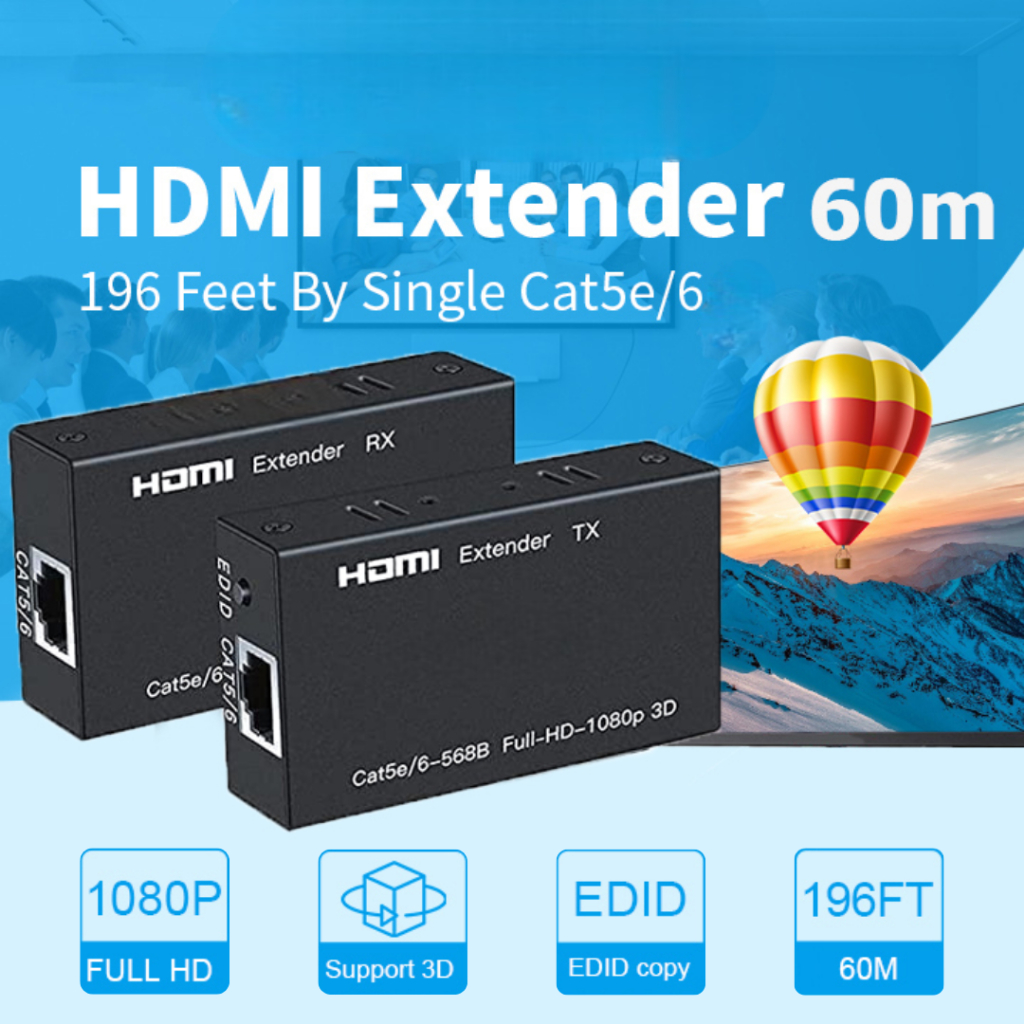 HDMI Extender 60m 1080P Ultra High Resolution RJ45 Cat5e/6 Ethernet ...