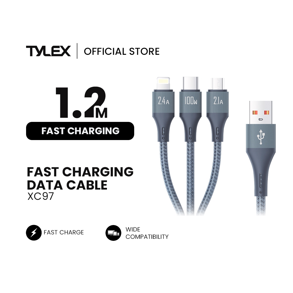 Tylex XC97 3-in-1 1.2m Fast Charging Data Cable USB-C to USB-C iOS ...