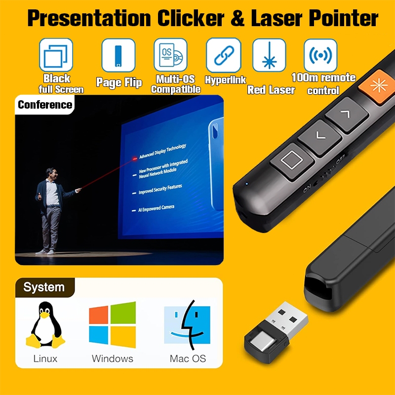 PPT laser pointer 2.4GHz rechargeable wireless presenter laser remote ...