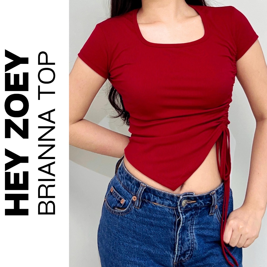 HEY ZOEY Brianna Square Neck Drawstring Ruched Side Asymmetric Hem ...