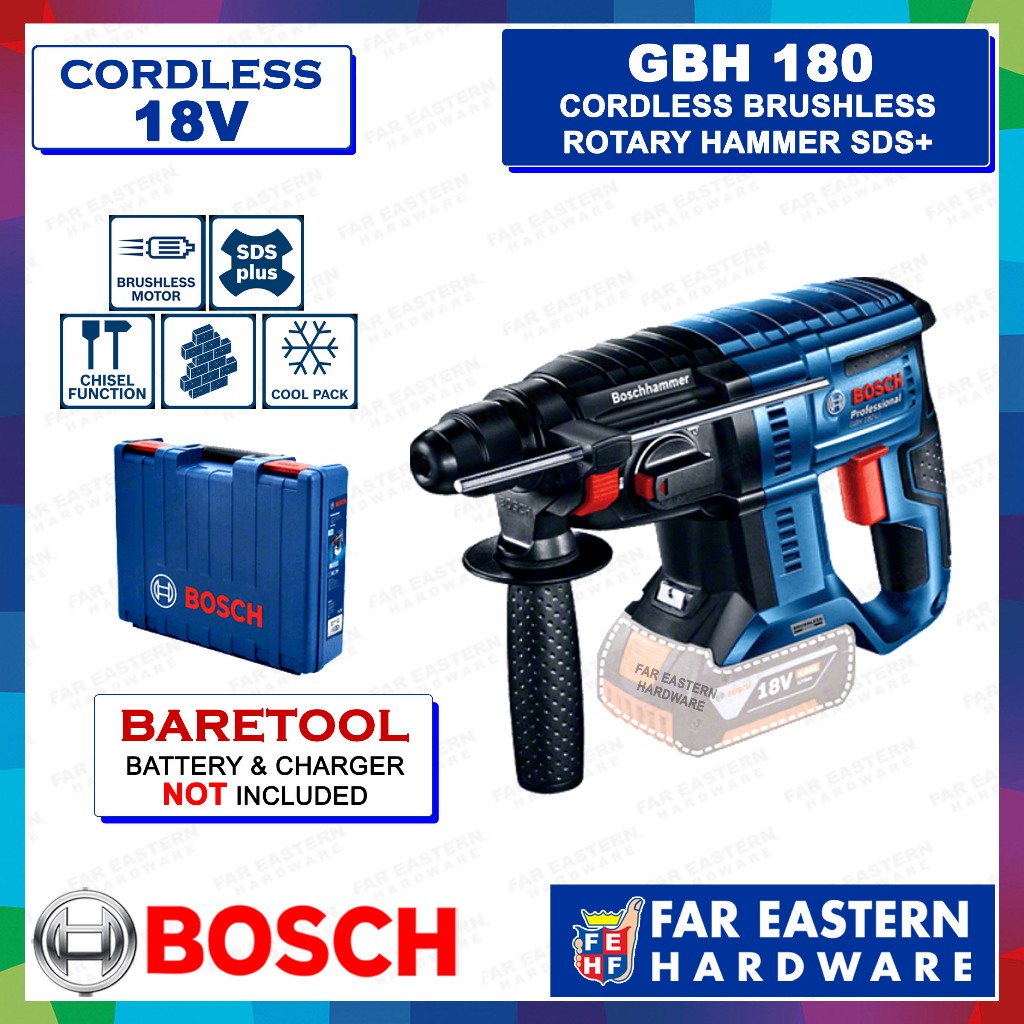 BOSCH GBH 180 Cordless Brushless Rotary Hammer SDS Plus 18V (Baretool ...