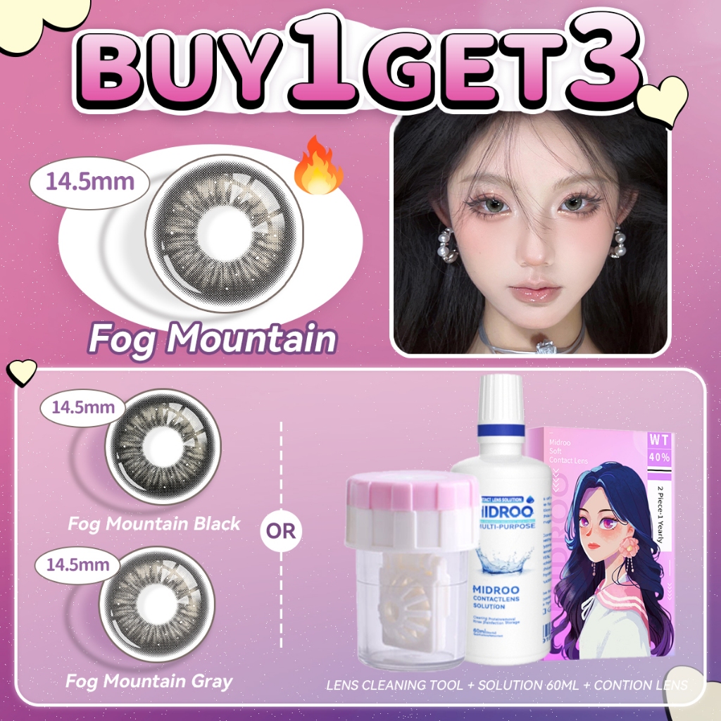 【Buy 1 Get 3 Gifts】Midroo Fog Mountain Gray Contact Lens Set FDA ...