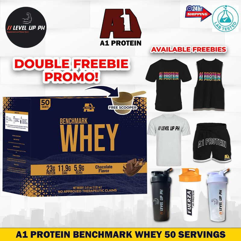 A1 Protein Benchmark 100% Whey Protein Blend 50 Servings Free Shaker or ...