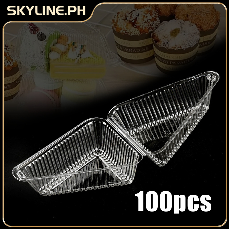 100pcs Triangle Slice Cake Container Single Slice Clamshell Box ...