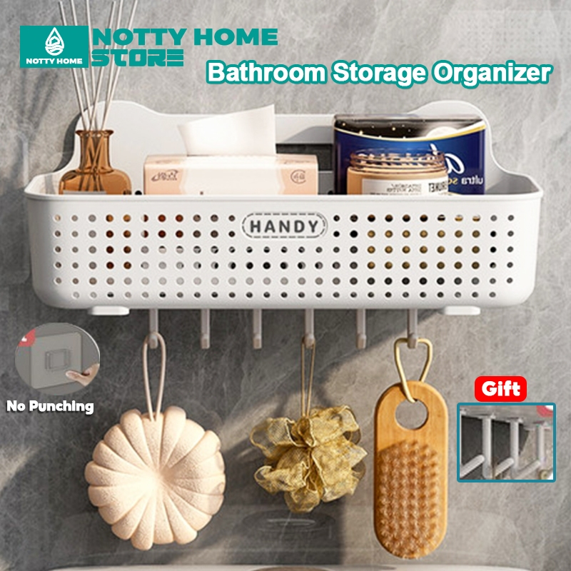 NOTTY Bathroom Shelf Wall Hanging Plastic Storage Rack Punch-Free ...