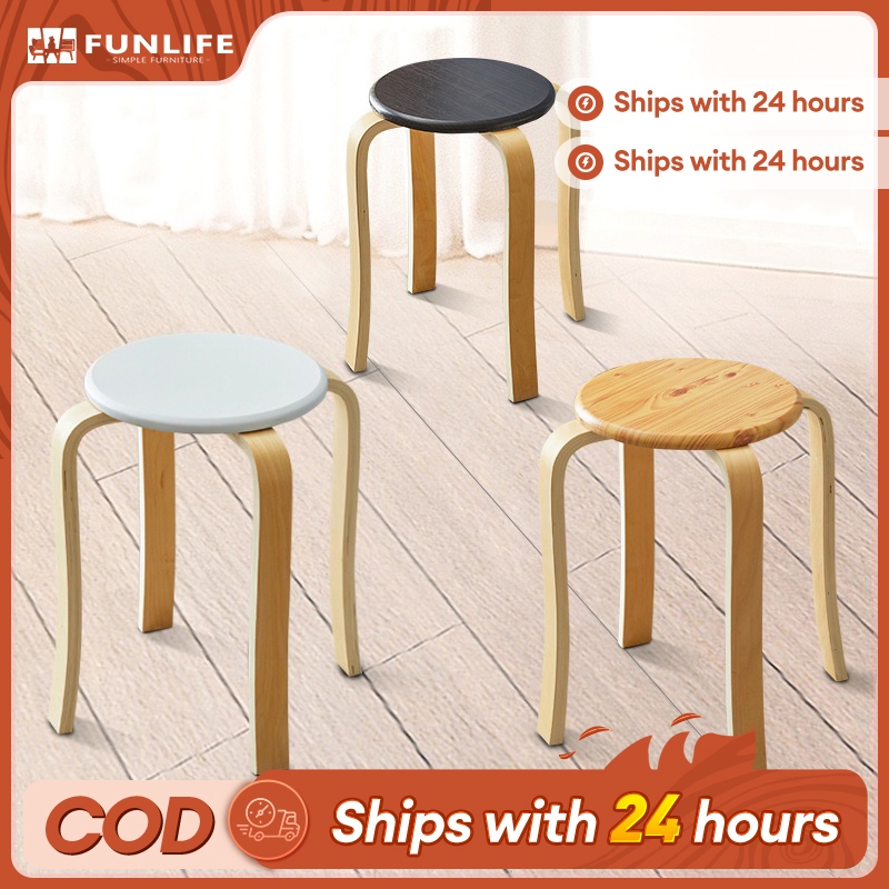 Wooden Stool Chair Wooden Round Seat White/yellow/black Nordic High ...