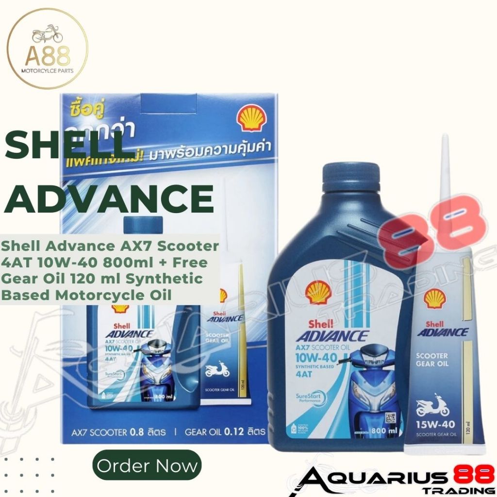 Shell Advance AX7 Scooter 4AT 10W-40 800ml + Free Gear Oil 120 ml ...