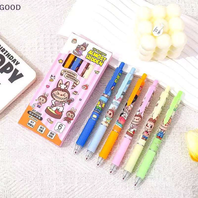 6Pcs/box Labubu Gel Pens Cartoon The Monsters 0.5mm Black Ink Press ...